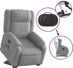 Zvedací masážní polohovací křeslo světle šedé textil 3205214
