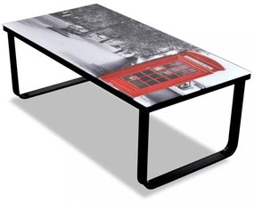 Konferenční stolek s potiskem sklo / kov Dekorhome Telefonní budka
