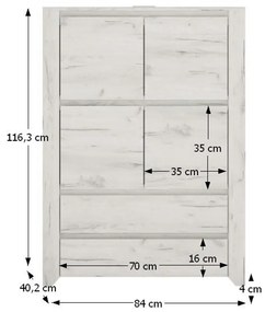 Kondela Komoda typ 33, bílá craft, ANGEL