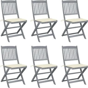 vidaXL Skládací zahradní židle s poduškami 6 ks masivní akáciové dřevo [3065446] Barva: krémová