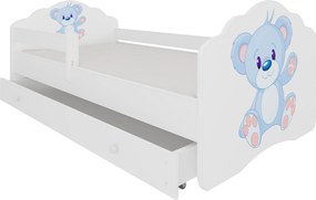 ADRK Furniture Postel s matrací, zábranou a šuplíkem CASIMO BLUE BEAR 160x80 CH-Cas-Barri-Blu-Bea-160-E126