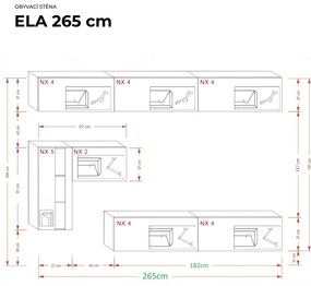 Ral Obývací stěna ELA 4, 265 cm - Bílý lesk