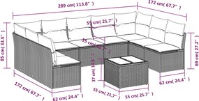 10dílná zahradní sedací souprava podušky světle šedá polyratan 3249921