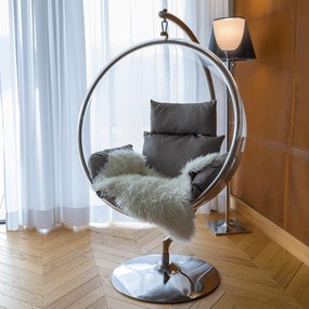 Závěsné křeslo se stojanem, transparentní/stříbrná/šedá, BUBBLE NEW TYP 3