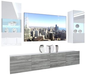Obývací stěna Belini Premium Full Version  bílý lesk / šedý antracit Glamour Wood + LED osvětlení Nexum 101