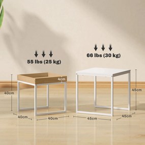 HOMCOM Sada 2 konferenčních stolků, hranatý odkládací stolek, konferenční stolek s ocelovým rámem, rozkládací stolek v moderním designu, do obývacího…