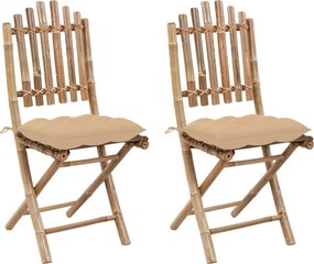 vidaXL Skládací zahradní židle s poduškami 2 ks bambus [3064002] Barva: Béžová