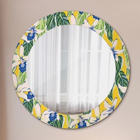 Kulaté zrcadlo tištěný rám Modré a žluté orchideje fi 60 cm