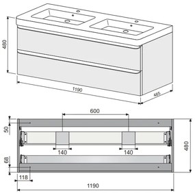 Koupelnová skříňka s umyvadlem Naturel Pavia 120x53x49 cm bílá mat bílá úchytka PAVIA3120ZBI