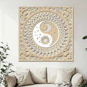 dřevo života Dřevěná 5 vrstvá mandala YING YANG Zvolte rozměr (cm): 40, Zvolte barevný dekor: javor-bila