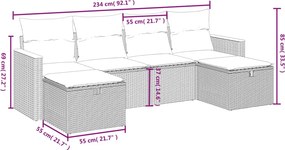 6dílná zahradní sedací souprava s poduškami šedá polyratan 3265344