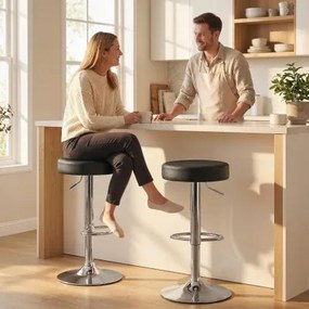 HOMCOM set 2 barových židlí z PU kůže, otočné, výškově nastavitelné pro kuchyni, černé