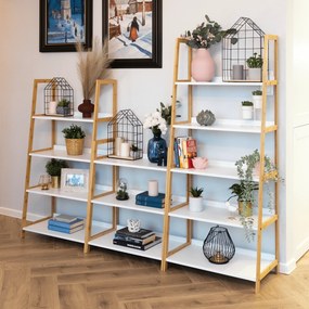 5-policový regál, bílá / přírodní, KOEN TYP 3