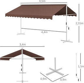 Outsunny volně stojící markýza 4,5x3,4 m zahradní markýza ruční klika výsuvný kryt terasy nastavitelná ochrana proti slunci polyester káva | Aosom
