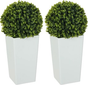HOMCOM sada 2 umělých eukalyptových topiary, výška 65 cm, 330 listů, UV-odolné, v bílých trapezových květináčích