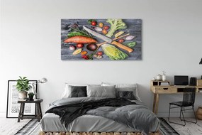 akrylový obraz Nůž vlákna příze špenát rajčata 140x70 cm