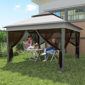 Outsunny Skládací Altán 3x3x2,7 m Zahradní Slunečník s Dvojitou Střechou, Nastavitelná Výška, 4 Moskytiéry, UV30+ Ochrana, Vodotěsný a S Taškou pro V…