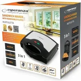 Esperanza EKT005 Muffuleta sendvičovač 3v1 černo-stříbrná / 700 W / 3