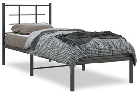 Kovový rám postele s čelem černý 75 x 190 cm