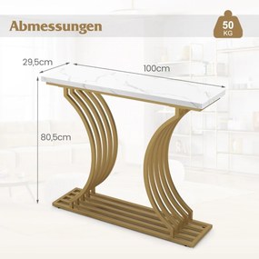 Costway Moderní konzolový stůl s bílou deskou z umělého mramoru a vstupním