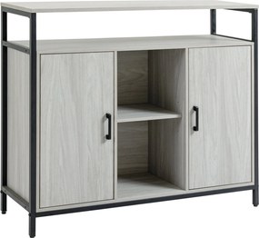 HOMCOM Moderní dřevěný kredenc se 2 skříňkami a policemi, světle šedý kuchyňský a vstupní kabinet, 100x34x87,2cm | Aosom