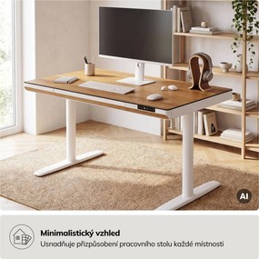 Elektrický psací stůl sit-stand se zásuvkou a bezdrátovou nabíječkou Qi bílý/zlatý dub, 1200 mm: ELLIS