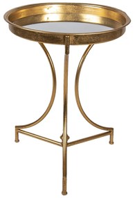 Zlatý kovový odkládací stolek Mucha s patinou a zvýšeným krajem - Ø 51*63 cm