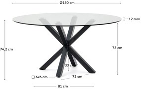 Černý kulatý jídelní stůl se skleněnou deskou ø 150 cm Argo – Kave Home