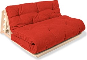 Marior Home Rozkládací futonové křeslo / pohovka Layti - 140 cm / Červená / Přírodní buk olejovaný