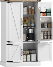 HOMCOM kuchyňský buffet, kuchyňská skříňka s 4 dveřmi, 6 držáků na koření a nastavitelné police, 76,3 x 40 x 136 cm, bílá