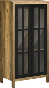 HOMCOM Moderní skleněný sekretář se 2 dveřmi, skříň do obývacího pokoje, 60x35x120cm, hnědá