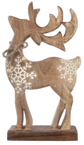 4Home Dekorace z mangového dřeva Snowflake Deer, 33 cm