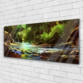 akrylový obraz Les Jezero Kameny Příroda 125x50 cm