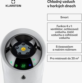 Klarstein Skyscraper Ice 4 v 1, ventilátor, ochlazovač vzduchu, čistička vzduchu, zvlhčovač vzduchu, 180 m³/h, 45 W, oscilace, mobilní, dálkové ovládání