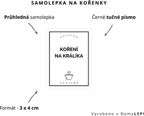 KOŘENÍ NA JEHNĚČÍ - Samolepka na kořenky 3 x 4 cm - DomaLEP varianta: PRŮHLEDNÁ - tučné písmo