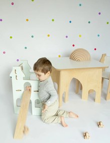 Myminihome Dětský stůl RONDO + dětská židle se skluzavkou Zvolte barvu: Nelakovaná, Zvolte variantu: S jednou židlí