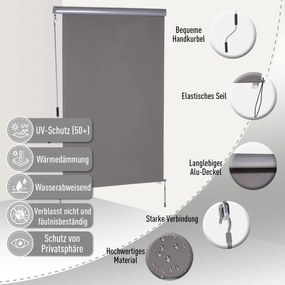 Outsunny vertikální markýza na balkón 120 x 200 cm, vertikální markýza, zástěna proti větru s ruční klikou v šedé barvě | Aosom.de