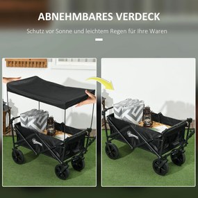 Skládací vozík Outsunny se slunečníkem, rukojetí a taškou, nosnost až 100 kg, Oxford, černý
