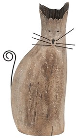Přírodní dřevěná dekorace socha kočka - 14*7*26 cm