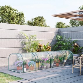 Outsunny Fóliový skleník s dveřmi Studený rám Rostlinná školka Rostlinný dům Fólie Ocel PVC Transparent 395 x 100 x 80 cm