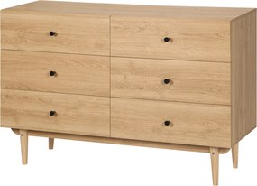 HOMCOM Komoda se 6 Zásuvkami a Masivními Dřevěnými Nohy 120 x 40 x 80 cm Dřevěná Barva