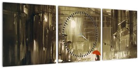 Obraz - Žena za deštivé noci (s hodinami) (90x30 cm)