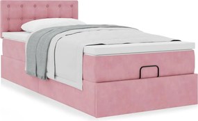 Osmanský rám postele s matrací růžová 80x200cm samet 3311884