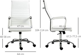 Kancelářská židle Vinsetto s houpací funkcí ergonomická kolečka otočná o 360° ocelové nohy imitace kůže nosnost 120 kg 54 x 62 x 104-114 cm Bílá | Ao…