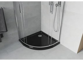 Mexen Rio půlkruhový sprchový kout 80 x 80 cm, Průhledné, Chromovaná + sprchová vanička Flat, Černá - 863-080-080-01-00-4170