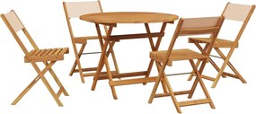 5dílný zahradní jídelní set béžový textil a masivní dřevo 3281775