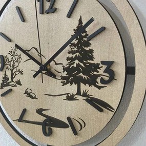 Dřevěné nástěnné hodiny s motivem lesa - moderní design | SENTOP HDF0607