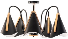 Toolight - Skandidávská závěsná lampa 5-ramenná 5xE27 60W APP442-CP, černá-hnědá, OSW-03696
