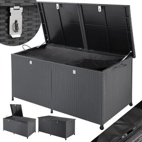 Zahradní úložný box umělý ratan 625L odolné vůči počasí uzamykatelné s kolečky