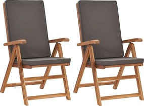 vidaXL Polohovací zahradní židle s poduškami 2 ks masivní teak [48983] Barva: Šedá